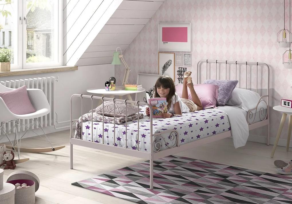 Vipack Alice kovová postel 90*200cm bílá a růžová Barva: Bílá
