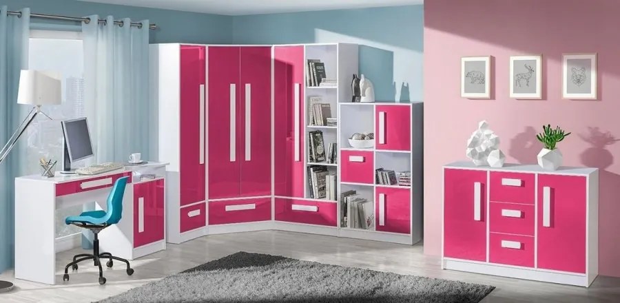 Casarredo - Komfort nábytek Dětská komoda GULLIWER 6 výběr barev | barva: dom-růžová-lesk,Vyberte si barvu úchytu:: dom-uch-zelená
