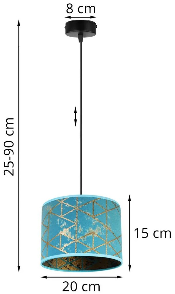 Závěsné svítidlo WERONA 4, 1x modré textilní stínítko se vzorem, (výběr ze 2 barev konstrukce), (fi 20cm), G