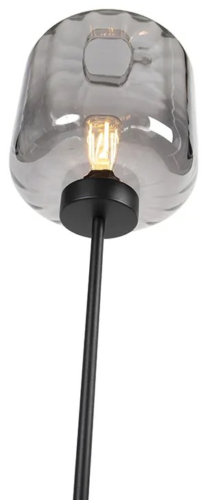 Designová stojací lampa černá s kouřovým sklem - Qara