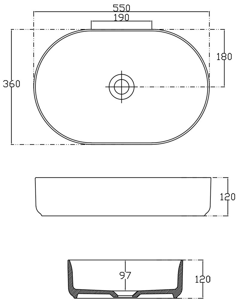 Sapho, INFINITY OVAL keramické umyvadlo na desku, 55x36 cm, matná černá, 10NF65055-2N