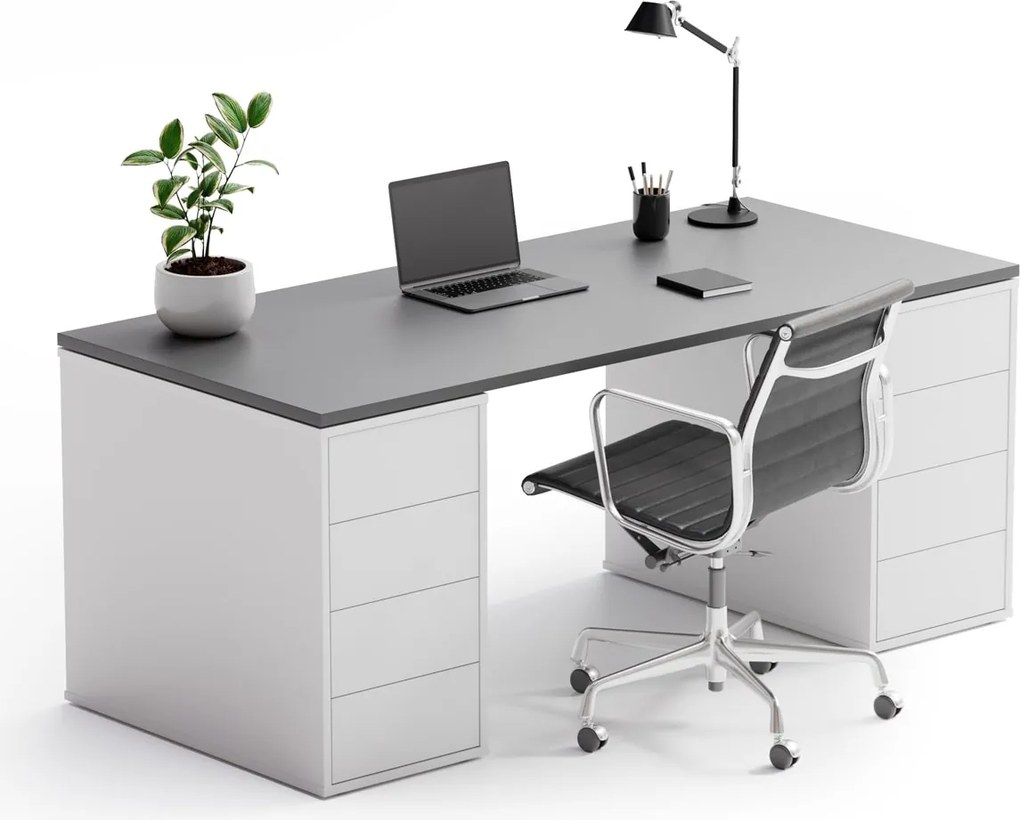 Kancelářský psací stůl s úložným prostorem BLOCK B03, 180x80 cm, bílá/grafit