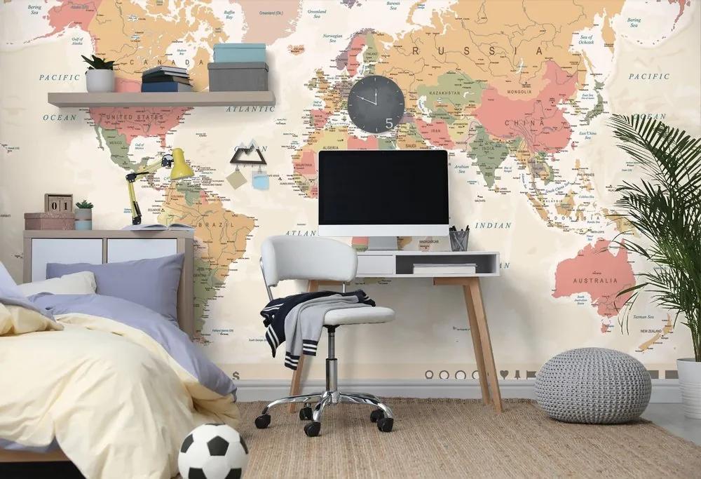 Samolepící tapeta podrobná mapa světa - 300x200 cm