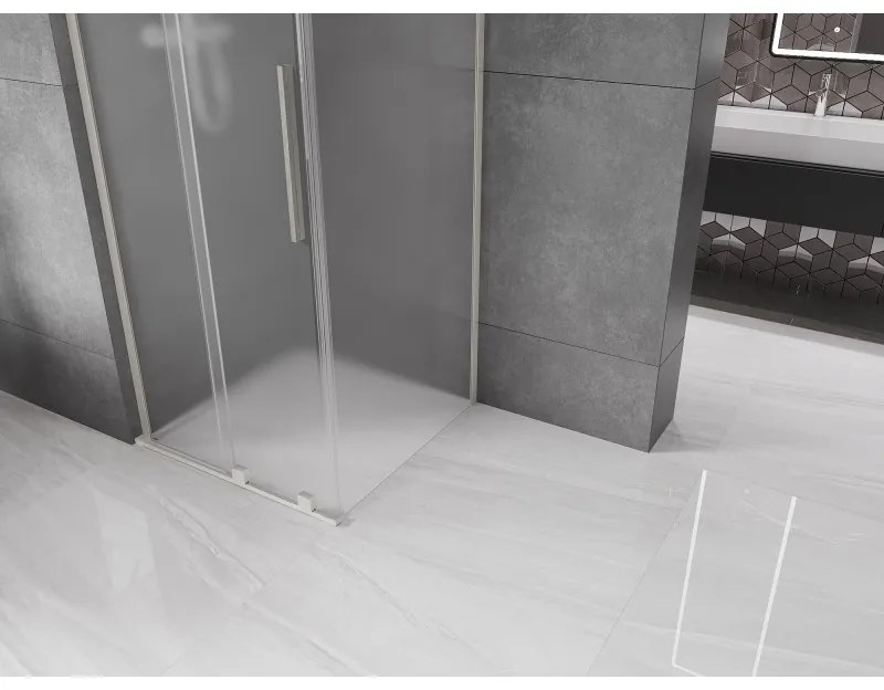 Mexen Velar L, sprchový kout s posuvnými dveřmi 100 x 100 cm, 8mm sklo námraza, broušená ocel, 871-100-100-33-97