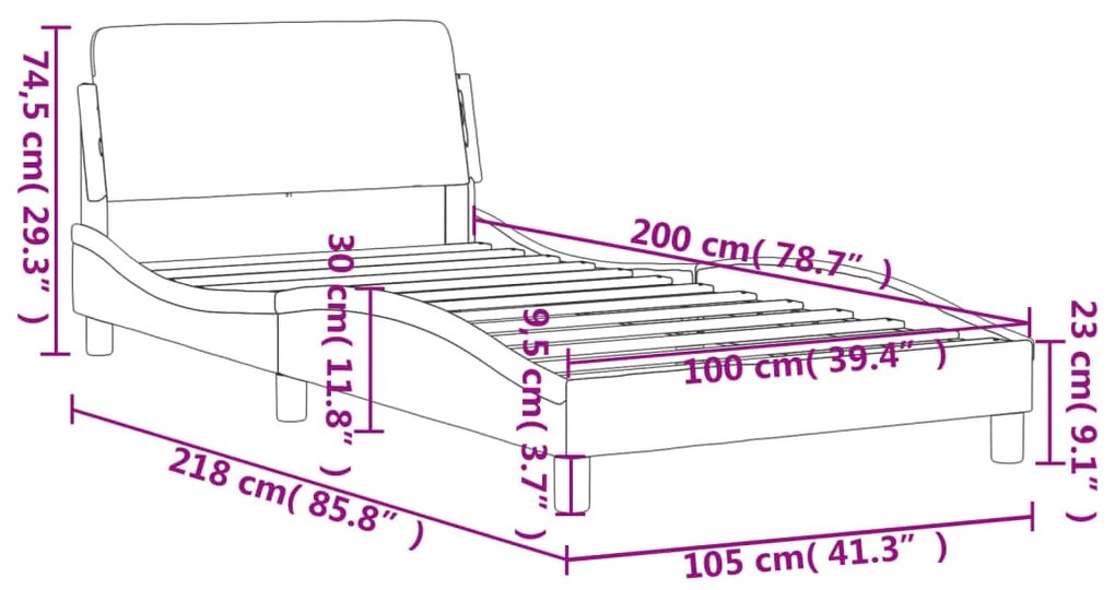 Rám postele s čelem růžový 100x200 cm samet