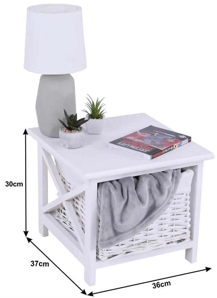 Noční stolek, 1 košík, bílá, RAFAELLO