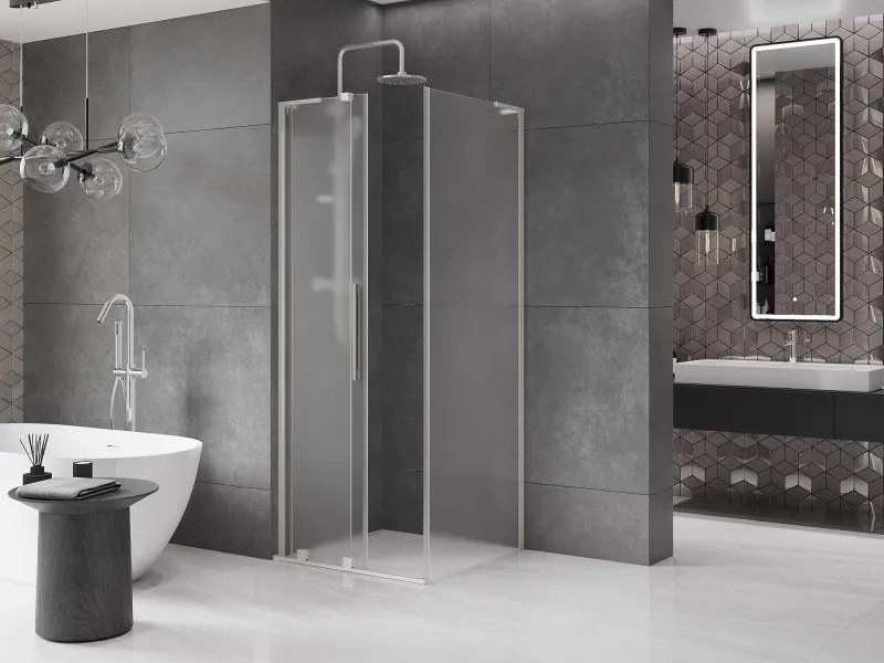 Mexen Velar L, sprchový kout s posuvnými dveřmi 90 x 90 cm, 8mm sklo námraza, broušená ocel, 871-090-090-33-97