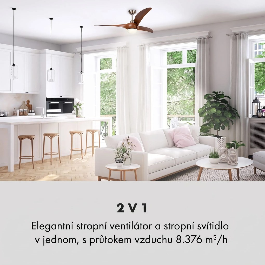 Klarstein Monteverde, stropní ventilátor, stropní světlo, 52", 8376 m³/h, 3 lopatky