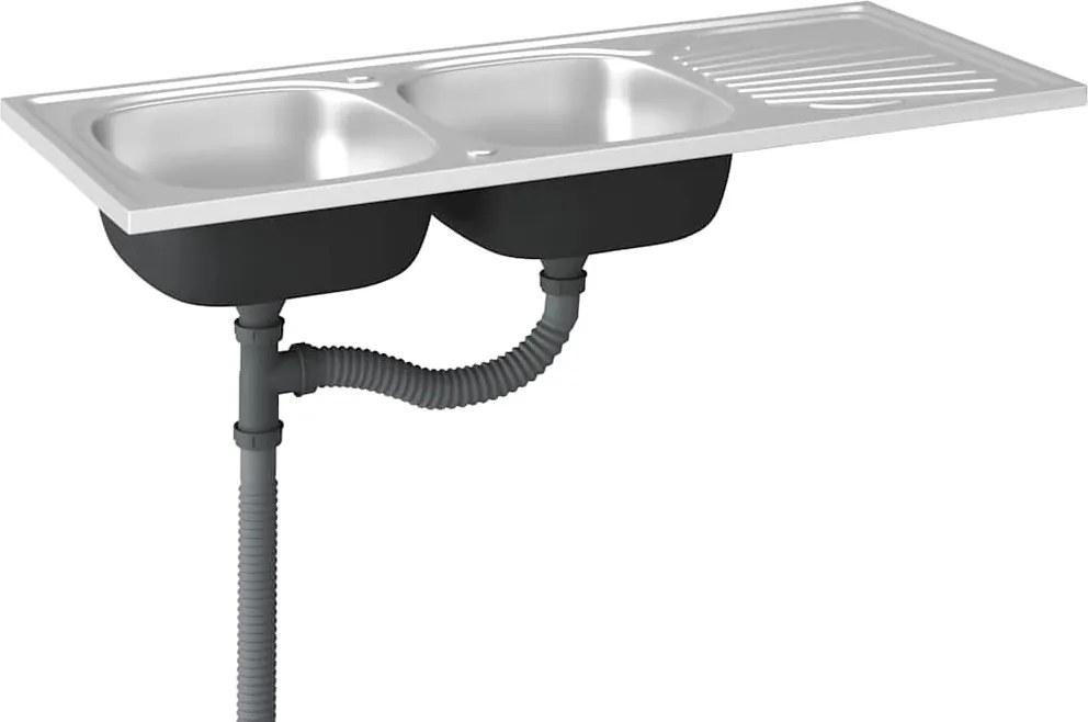 Kuchyňský dvojitý dřez stříbrný 1 200x500x155 mm nerezová ocel 147238