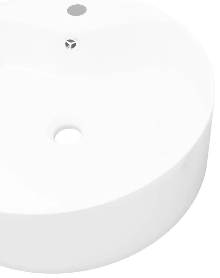 Koupelnové umyvadlo keramické kulaté bílé, otvor na baterií, přepad,  141938
