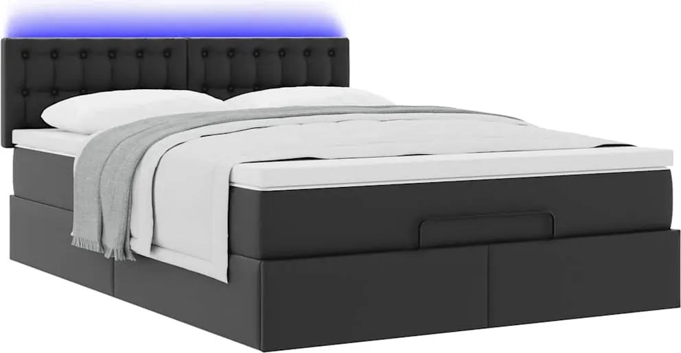 Osmanský postel s matracemi&LED černá 140 x 190 cm umělá kůže 3312152