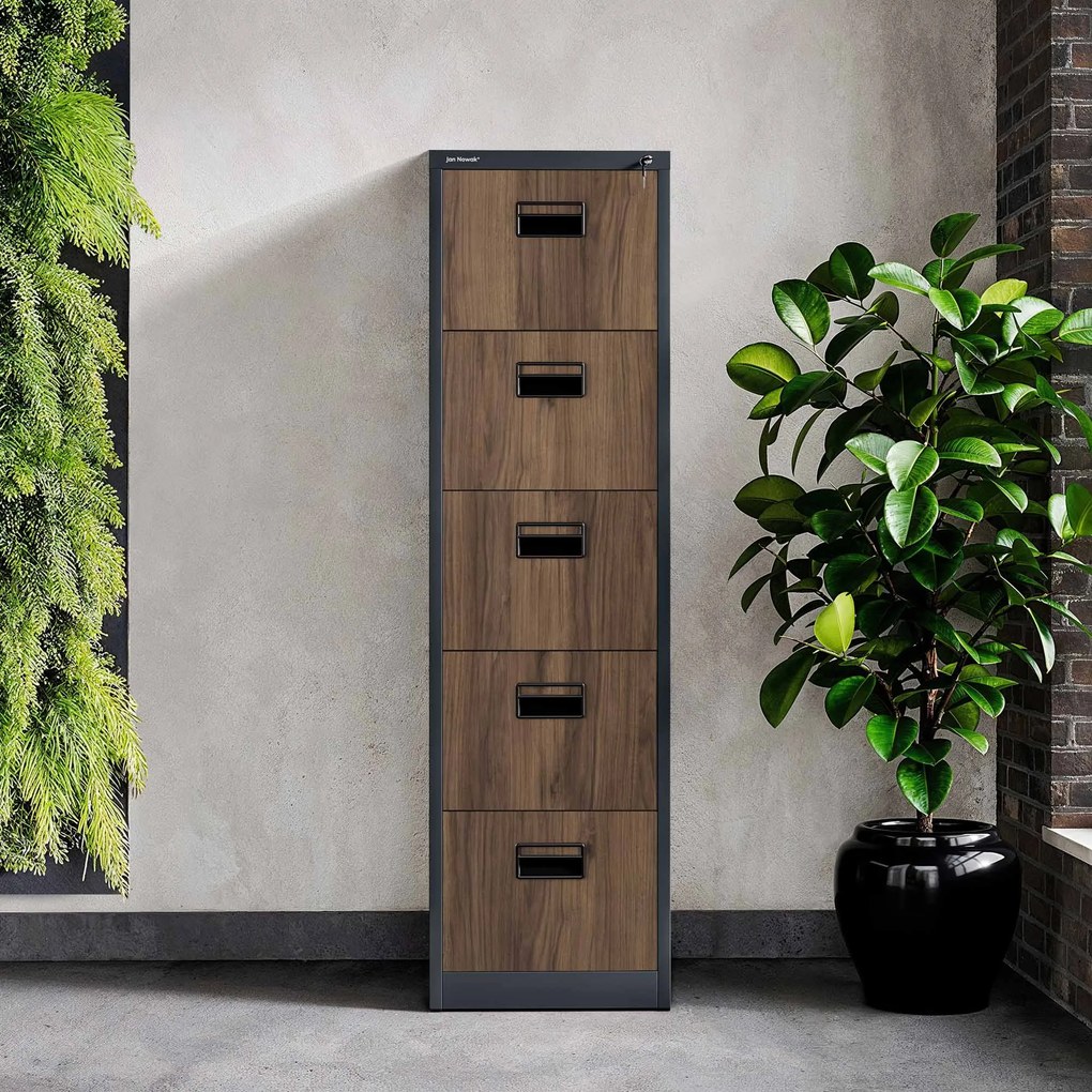 Kovová kartotéková skříň s 5 zásuvkami, antracit/ořech, 460x1625.5x620 mm: SARA Eco Design