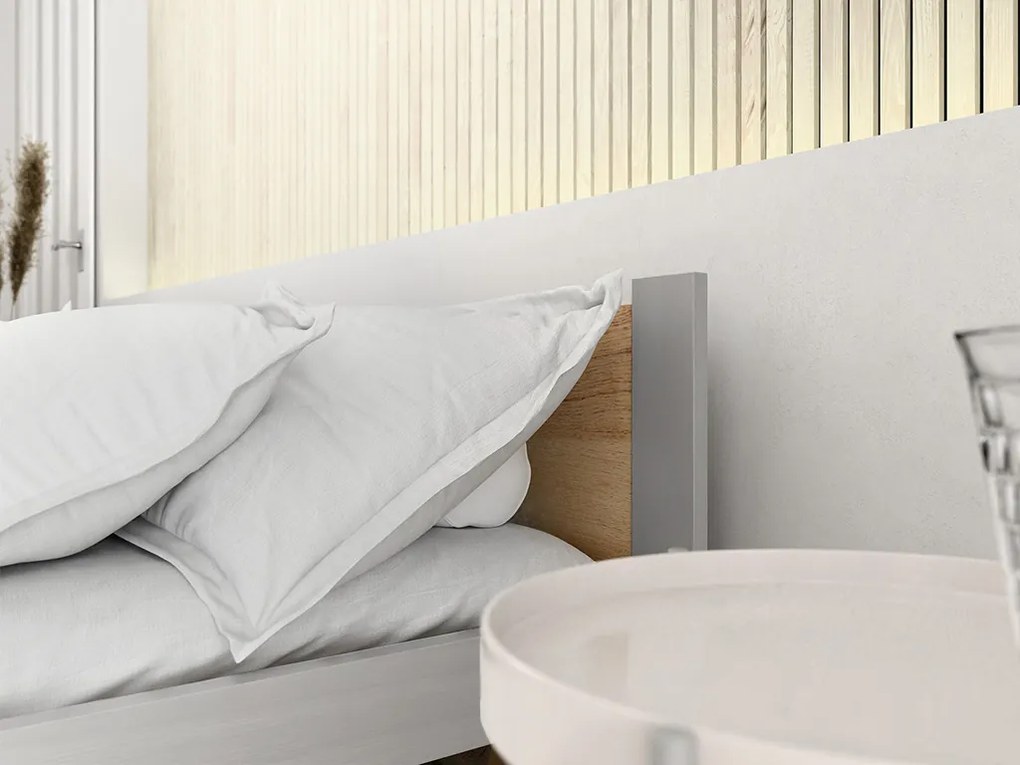 Postel IKAROS 90 x 200 cm, dub artisan/šedá Rošt: S lamelovým roštem, Matrace: Matrace Deluxe 10 cm