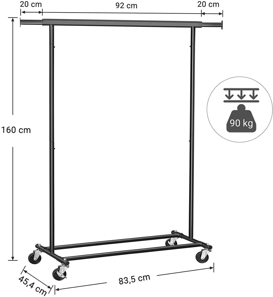 SONGMICS Stojan na šaty pojízdný černý 90 Kg