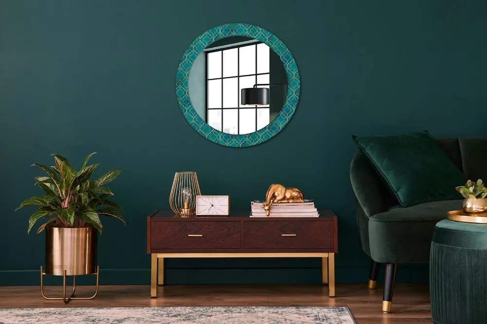 Kulaté dekorativní zrcadlo Zelená a zlaté složení fi 70 cm