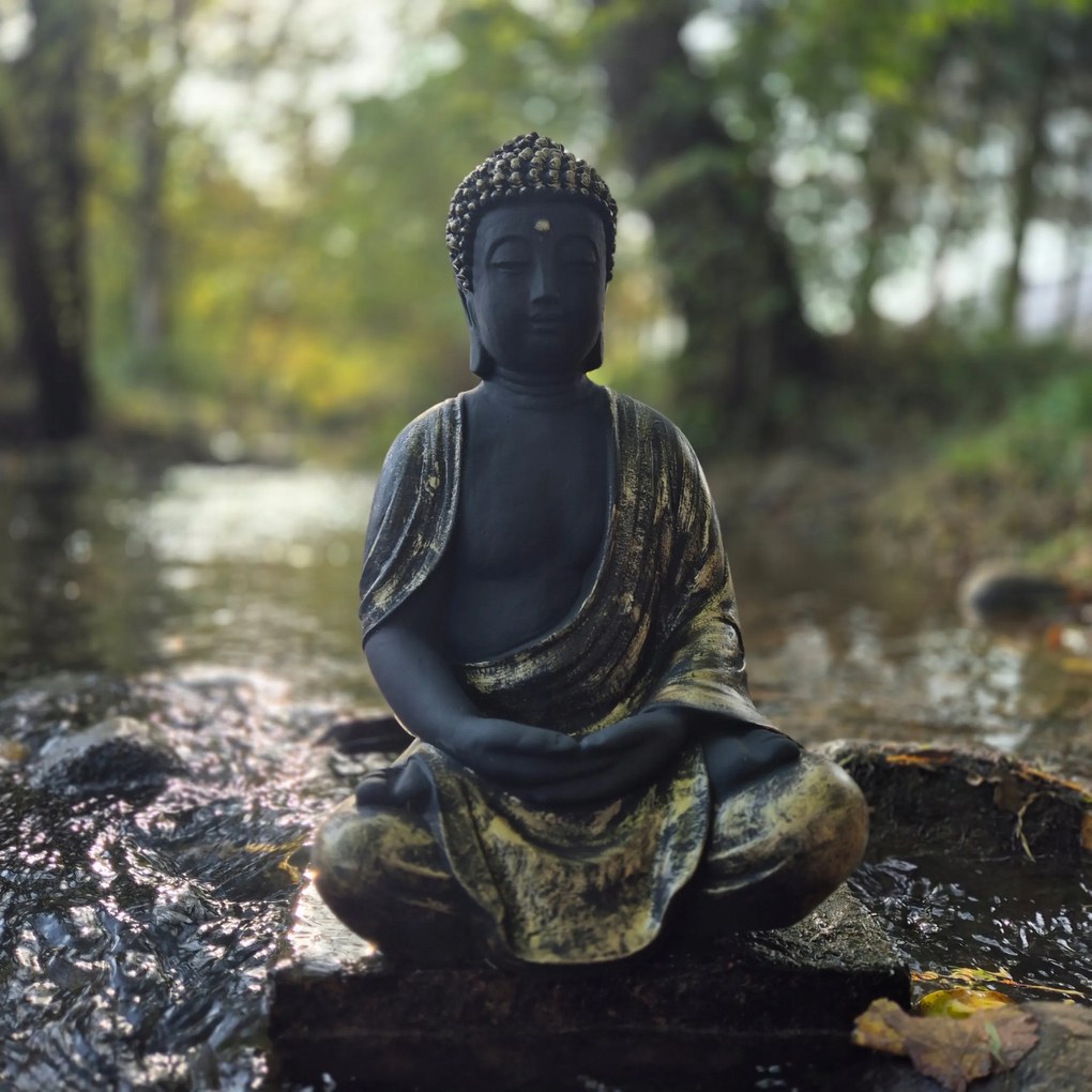 Betonová zahradní figurka meditující Buddha zlatá 38 Cm, 12 kg, dekorace z betonu