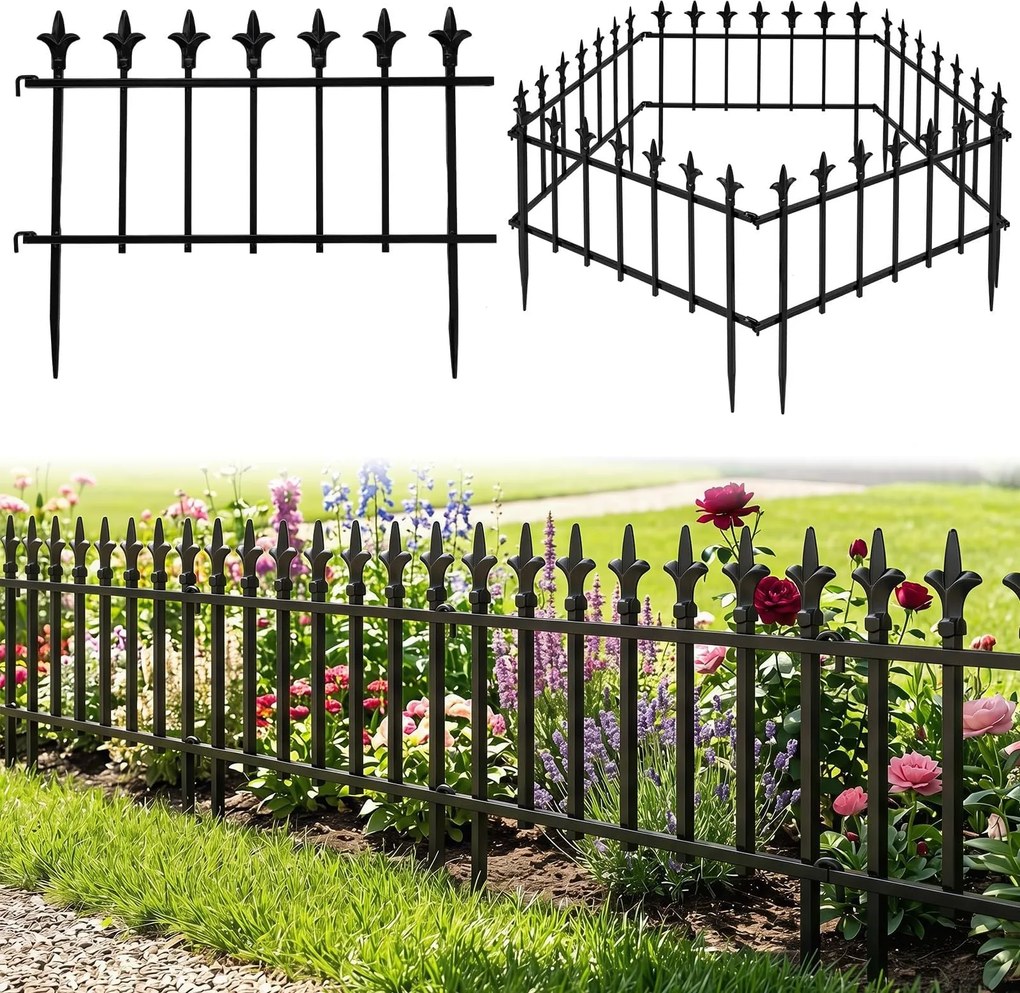 Costway 5 Kus kovového zásuvného plotu, dekorativní zahradní plot vyrobený