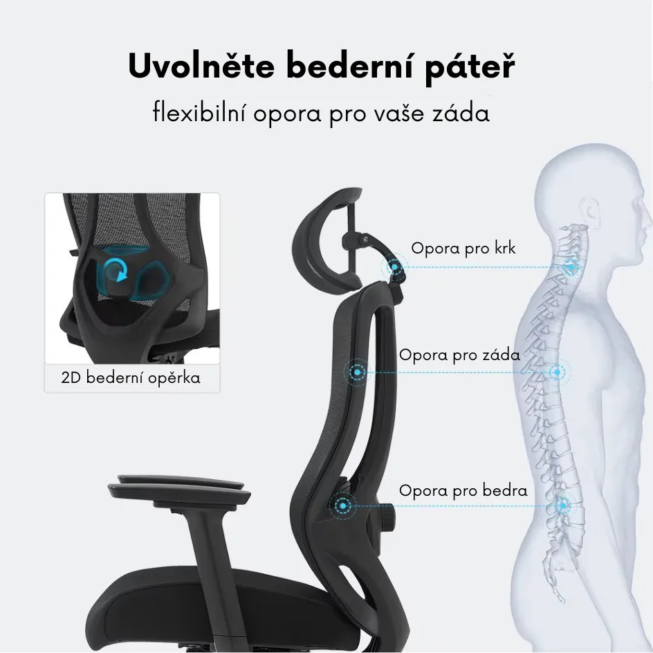 Kancelářská ergonomická židle Neoseat DIBERTI — síť / látka, černá, nosnost 150 kg