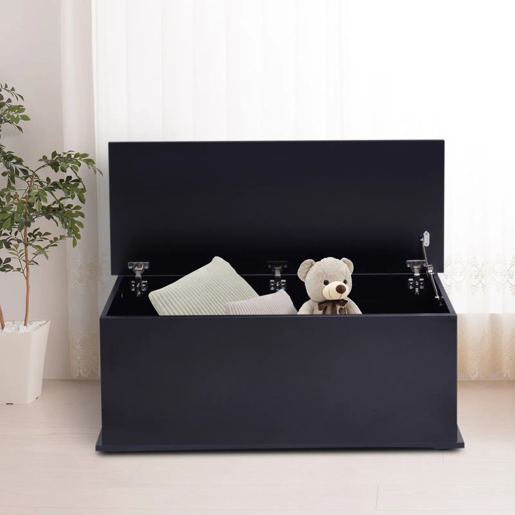 HOMCOM Dřevěný úložný box s víkem, nosnost max. 120 kg pro ložnici a obývací pokoj 100x40x40 cm Černý