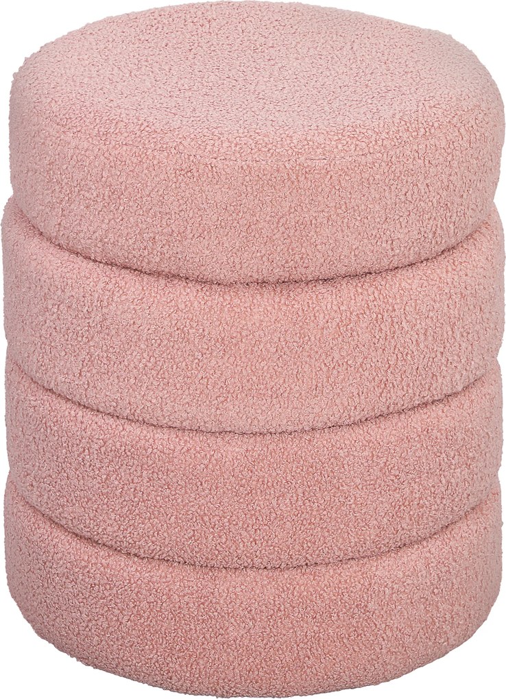 HOMCOM Taburet, kulatý, teddy fleece, do 120 kg, Φ40x45H cm, růžová