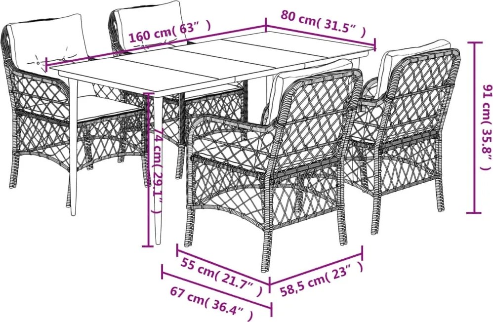 5dílný zahradní jídelní set s poduškami černý polyratan 3212099