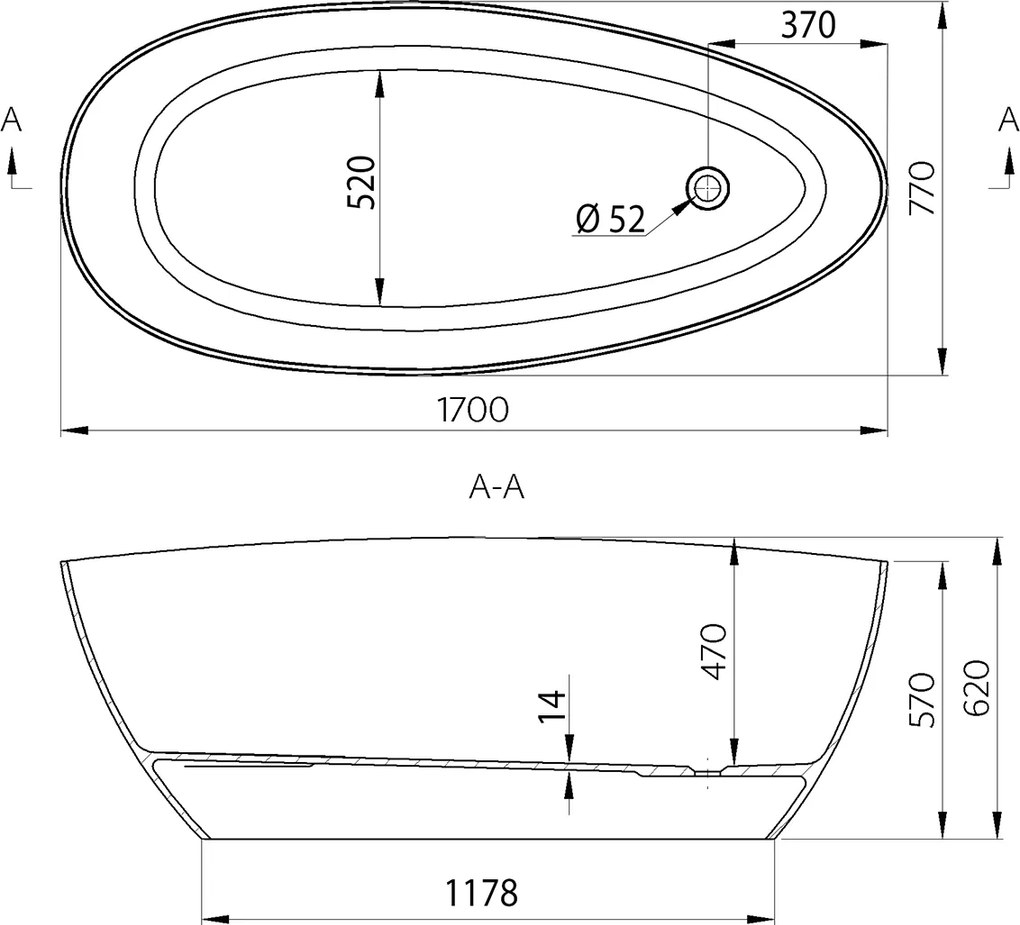 Gelco ELIPSIE 170 x 70 x 62 cm GVEL1700 vana volně stojící