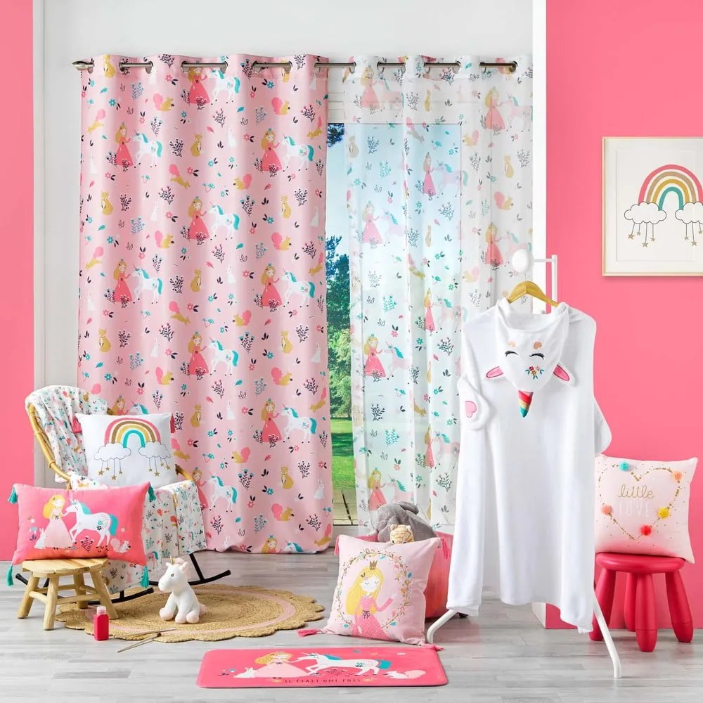 Růžový závěs 140x260 cm Princesse Licorne – douceur d'intérieur