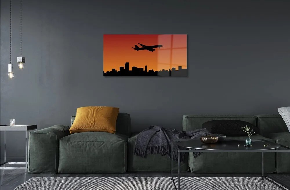 Obraz na skle Letadlo a slunce oblohu 100x50 cm