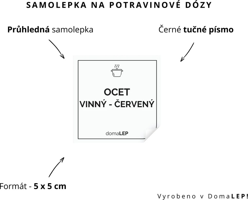 OCET VINNÝ ČERVENÝ - omyvatelná samolepka na dózu, výběr rozměrů Ø 5 cm / 5 x 5 cm / 6 x 8 cm | DomaLEP tvar: OBDÉLNÍK, barva: PRŮHLEDNÁ - ČERNÉ písmo, velikost: š. 6 cm x v. 8 cm – základní písmo