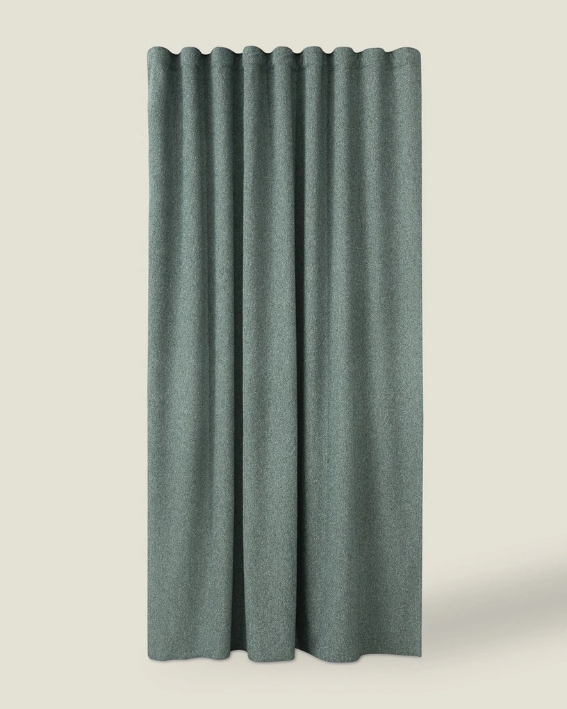 Závěs na řasící pásce wave barva zelená látka pletený vzor