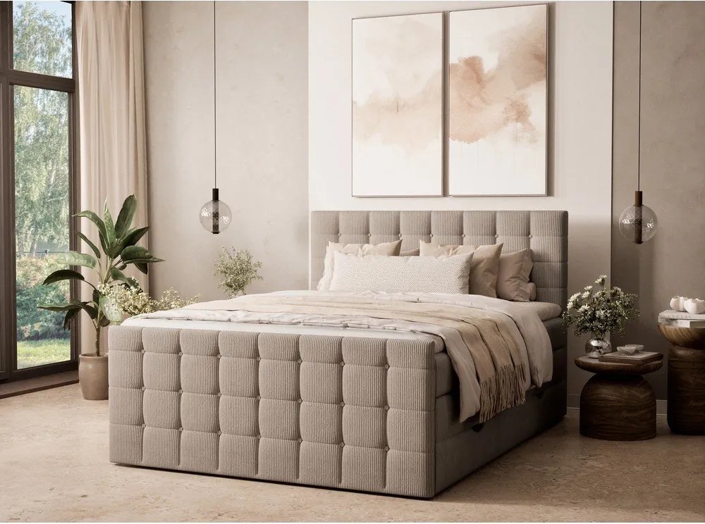 Béžová boxspring postel s úložným prostorem 160x200 cm Tasca – Maison de Rêve