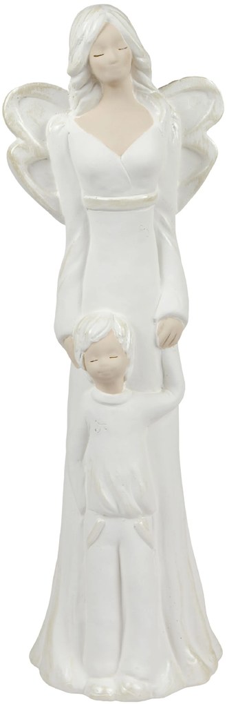Anděl sádrový Lucja s chlapcem bílý 168-29