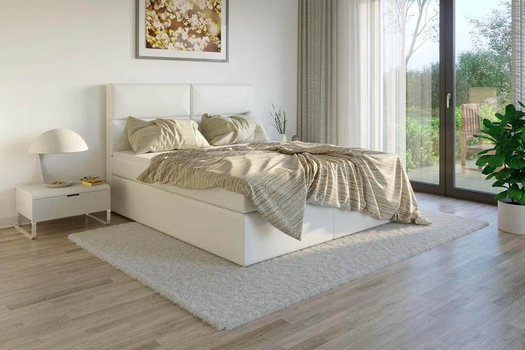 CONTEZZA Čalouněná postel DATO Boxsprings, bílá ekokůže Rozměr: 200 x 200 cm