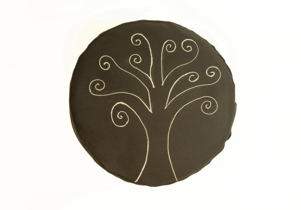 S radostí - vlastní výroba Meditační polštář strom života - šedý Velikost: ∅30 x v18 cm