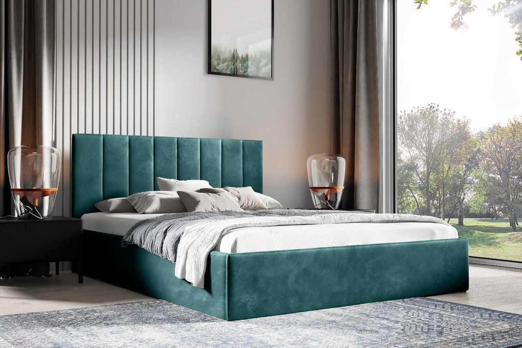 Eka Čalouněná postel LENY 160x200 cm Barva látky Trinity: (2328) Tmavá zelená, Úložný prostor: Bez úložného prostoru