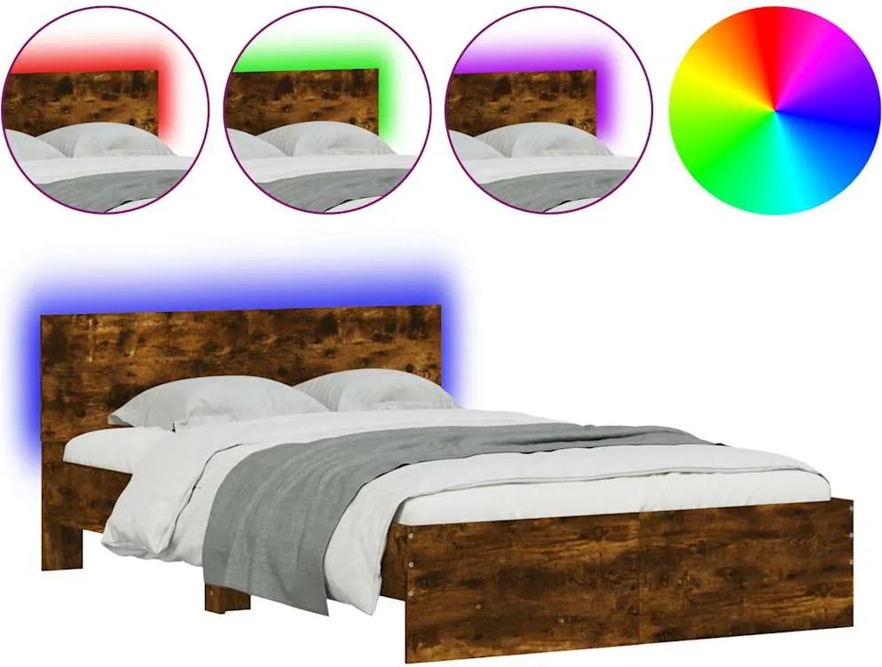 Rám postele s čelem a LED osvětlením kouřový dub 140 x 190 cm 3207627