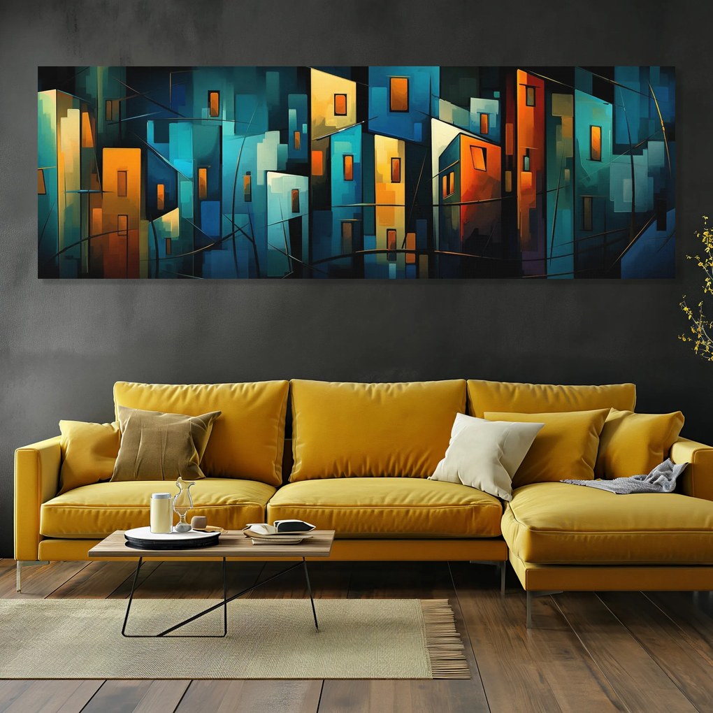 Obraz na plátně - Barevné noční městečko, abstrakce FeelHappy.cz Velikost obrazu: 210 x 70 cm