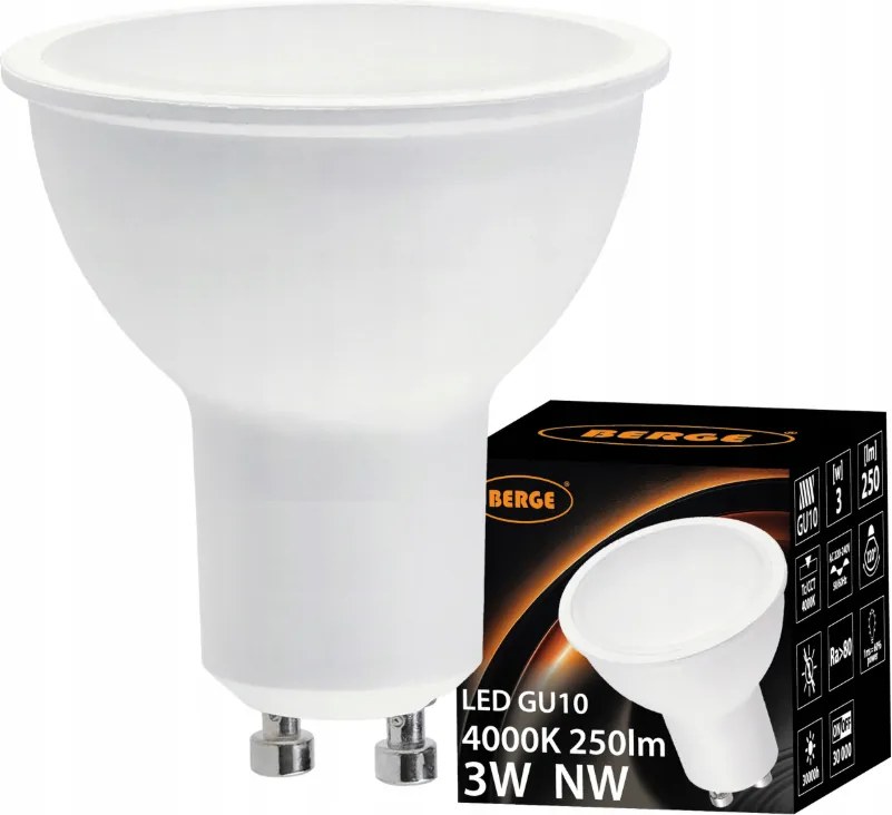 Sada 6 LED žárovek GU10 3W 250lm 4000K - neutrální bílá