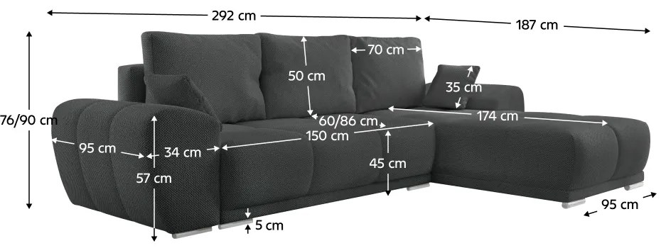 Kondela Univerzální sedací souprava, tmavě šedá, KERIM ROH