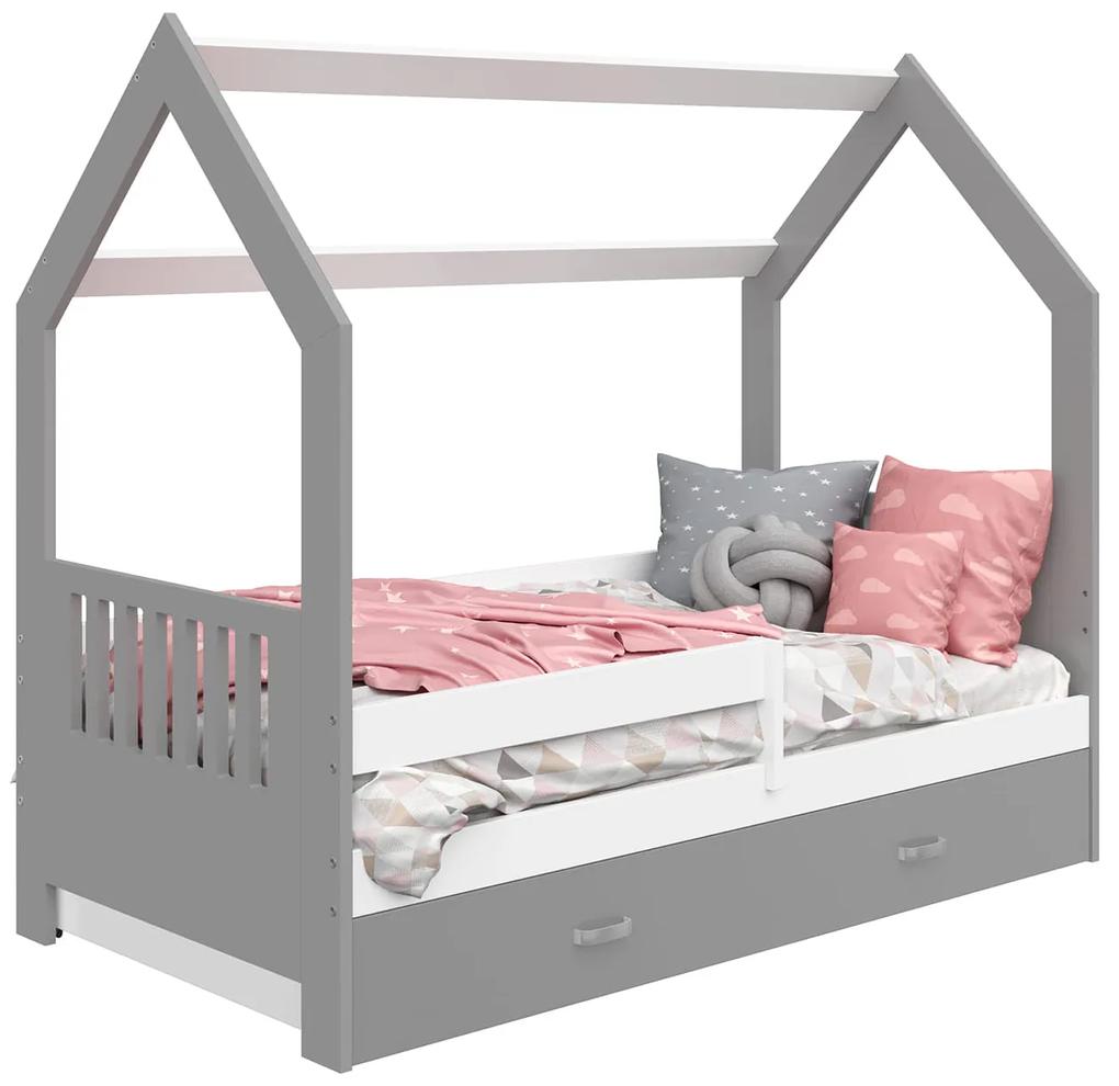 Dětská postel Domeček 160x80 D3E šedá s roštem