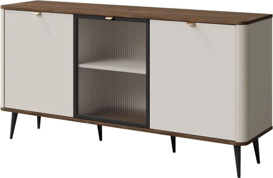 Komoda s vitrínou 160 cm Marly kašmír/ořech