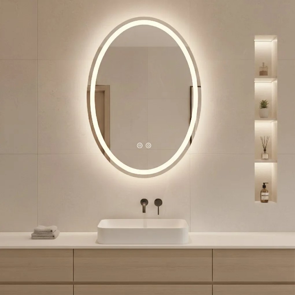 Tutumi Oválné zrcadlo 60x80 cm s vyhříváním a regulovatelným LED osvětlením HOM-00902