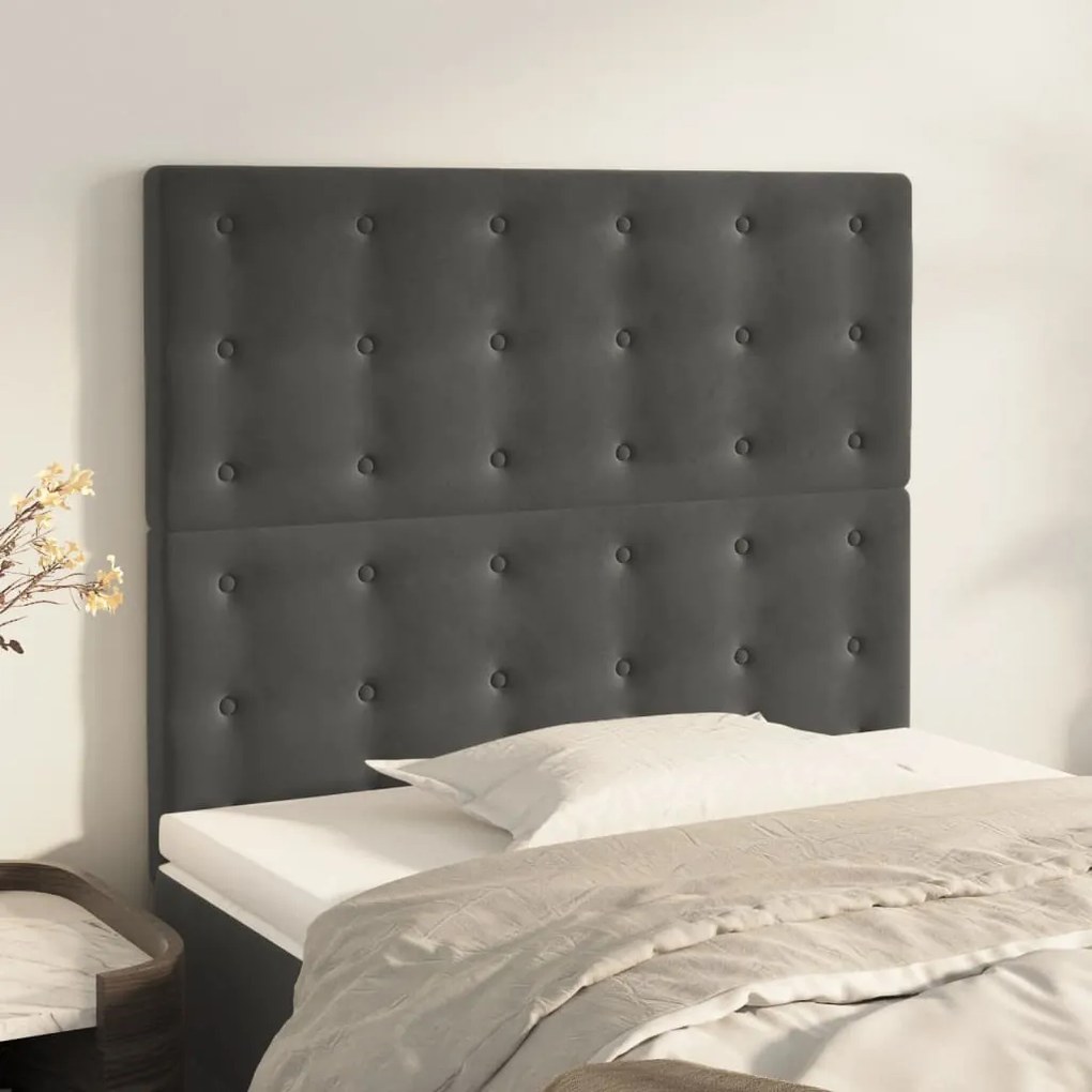 Čelo postele tmavě šedé 80x5x118/128 cm sametové 3116797