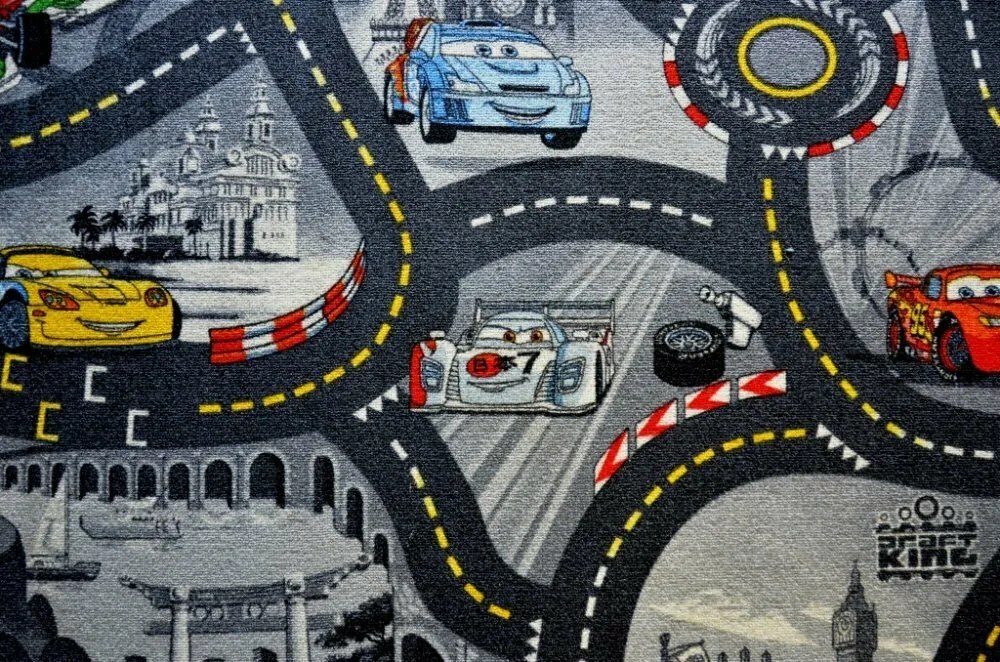 Dětský koberec The World od Cars 97 šedý (Varianta: 120 x 120 cm kruh)