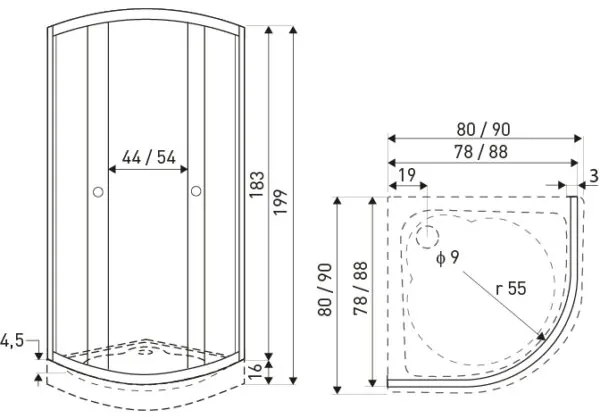 Novoterm Čtvrtkruhový sprchový kout NV-Pixel 80x80 černá/potisk + vanička