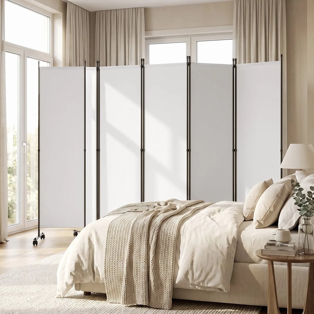 Costway Šestidílný skládací paraván na kolečkách 172 cm, černý