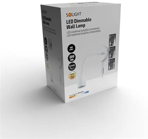 SOLIGHT LED nástěnná lampička, stmívatelná, 4W, 280lm, 3000K, bílá