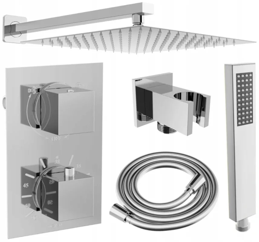 Mexen Cube DR02 podomítkový sprchový set s dešťovou sprchou 40x40 cm (6v1), chromová, 77502DR0240-00