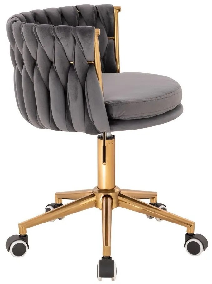 LuxuryForm DESIGN Otočná židle LYON VELUR na zlaté podstavě s kolečky - tmavě šedá