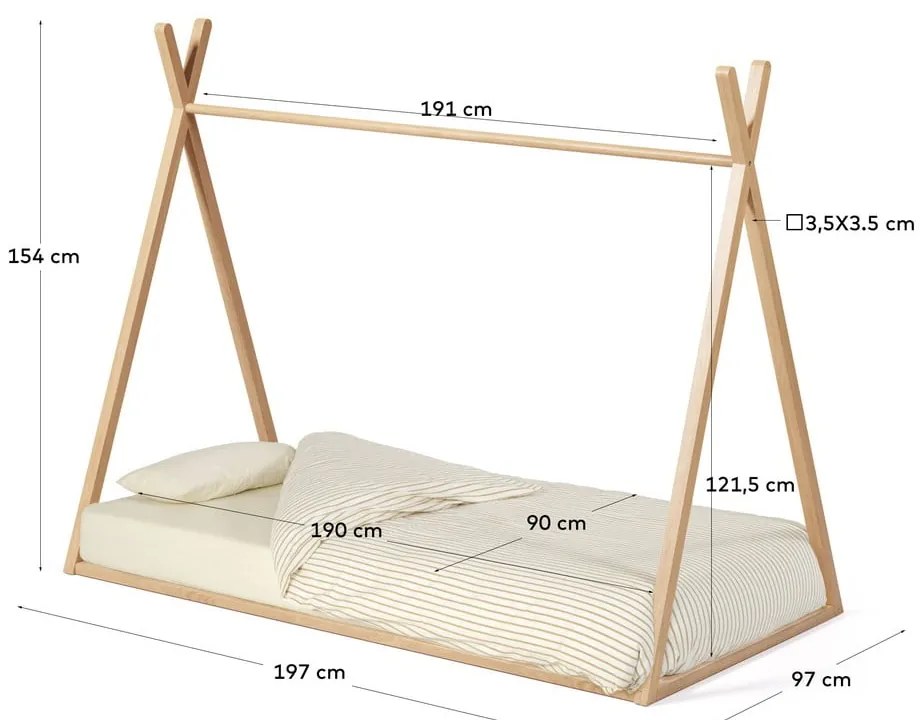 Domečková dětská postel z bukového dřeva s roštem 90x190 cm v přírodní barvě Maralis – Kave Home